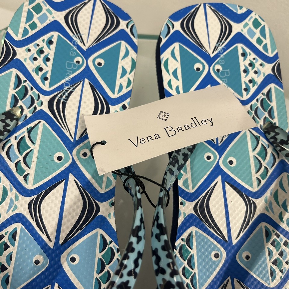 Vera Bradley Women's Flip Flop Go Fish Blue Print Size 9-10 New With ...