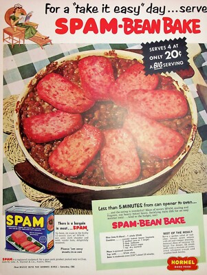 Original 1952 Vintage Spam Ad: "Take it easy" day, Serve Spam-Bean Bake ...