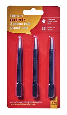 Nail Punch Set Steel Centre Marking Point Scribe Metal Wood 3pc Carbon ...
