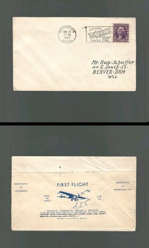 US First Flight Cover American Airways Company Meridian to Beaver Dam ...