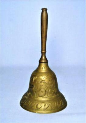 Etched Brass Dinner Bell with Long Slim Handle Vintage | eBay
