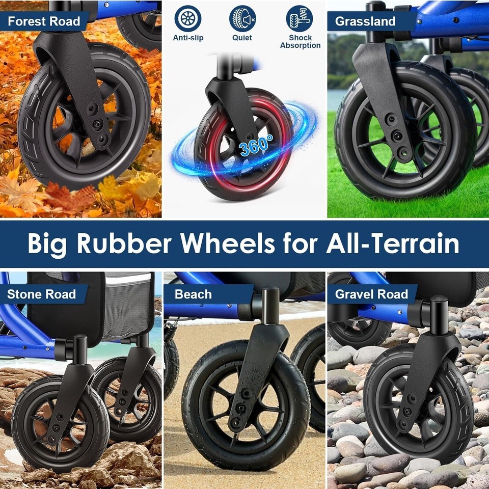 Walkers for Seniors, 10" Rubber Wheels All Terrain Rollator Walker with ...