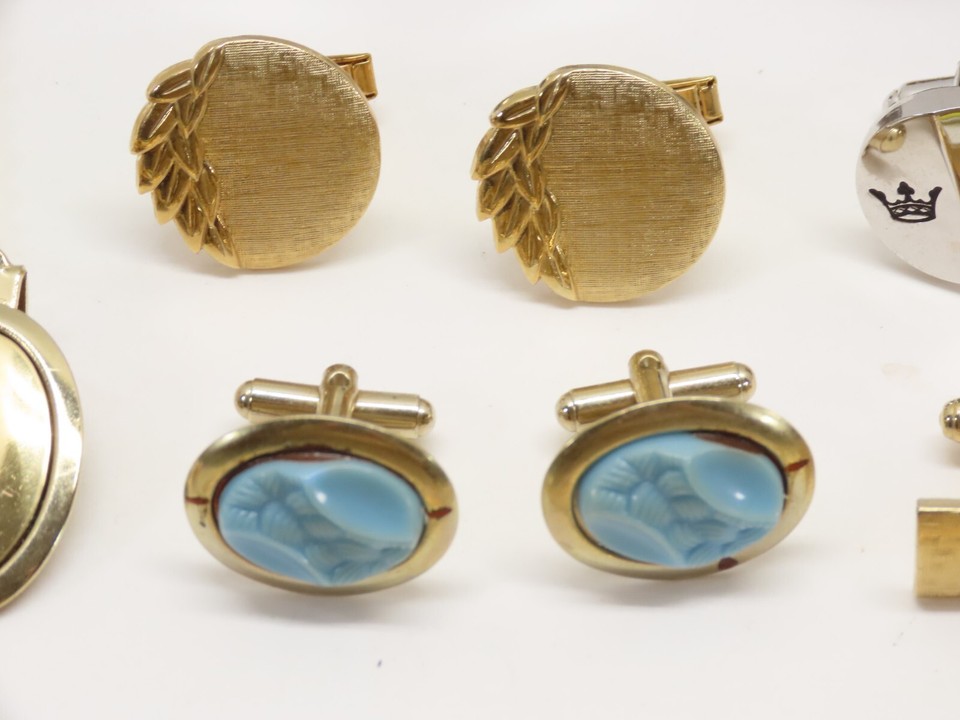 Vintage Cufflinks Pairs Tie Clasp Bar Chains Lot Gold Silver Tone D2615 ...