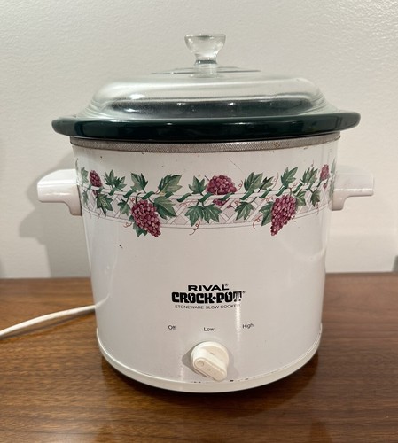 Vintage Rival Crock-Pot Stoneware Cooker Green Purple Grapes 5 qt Retro ...
