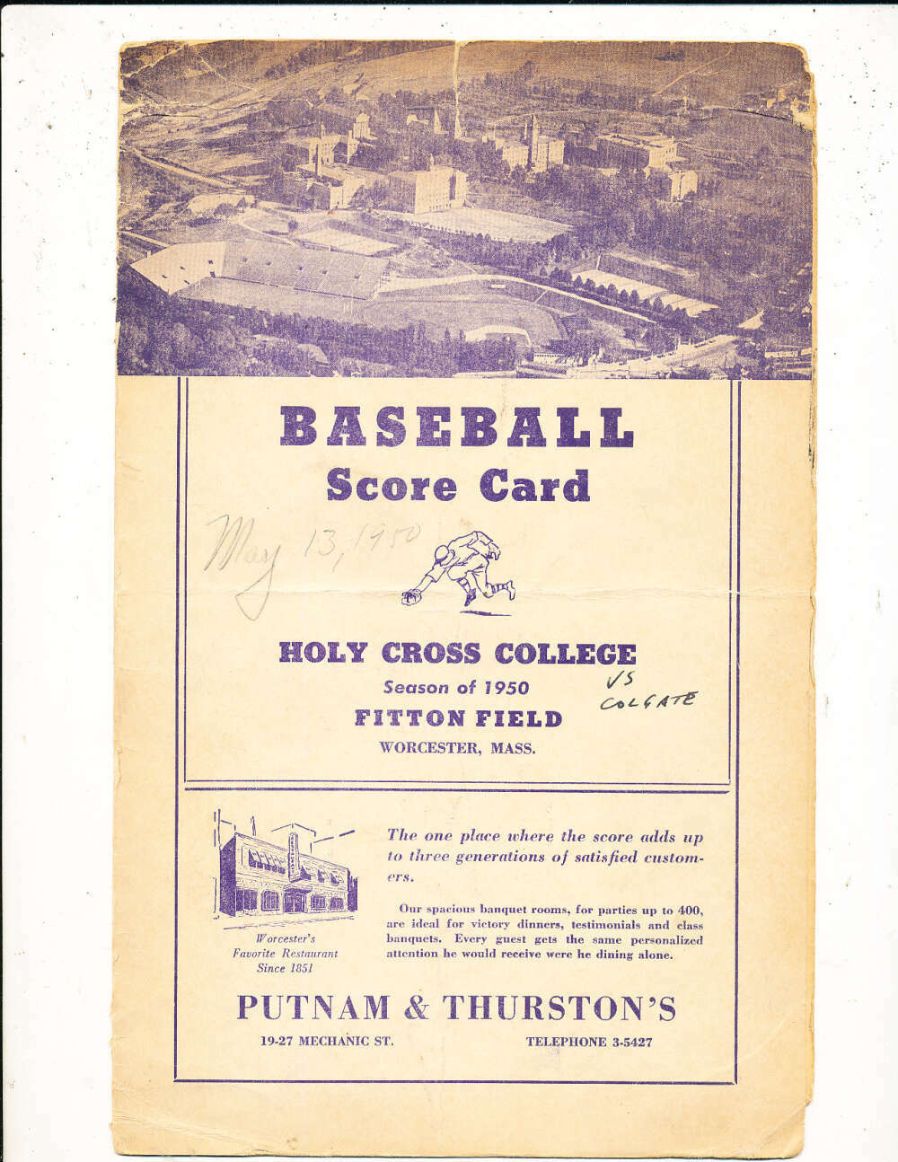 5/13 1950 Holy Cross vs Colgate baseball program bxot | eBay