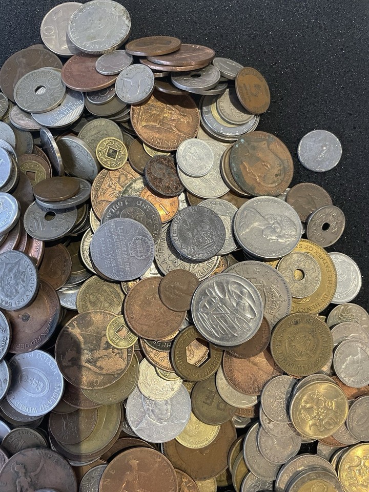 Mix Coins And Tokens Including Very Old, Rare And Some Silver Over 5kg ...