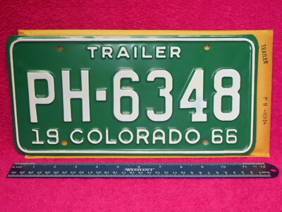 PH 6348 = NOS 1966 Colorado Trailer license plate White Letters on ...