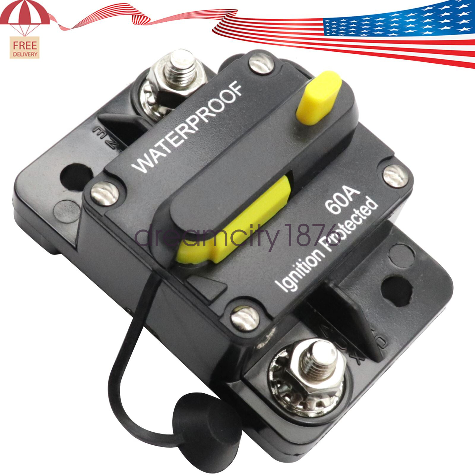 60 Amp Waterproof Circuit Breaker Auto/Marine/Solar 12-48V DC Manual ...