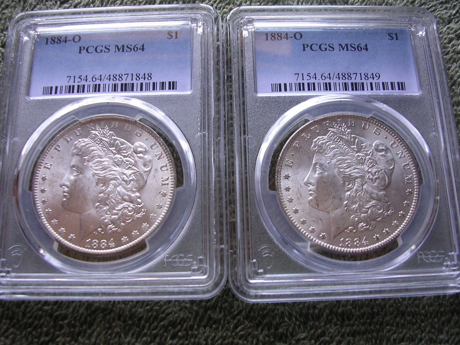 TWO (2) 1884-O PCGS MS64 MORGAN DOLLARS. CONSECUTIVE PCGS NUMBERS | eBay