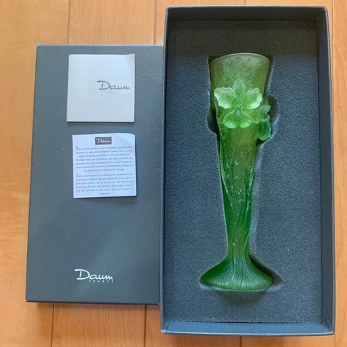 Daum France Crystal Green Pate de Verre Orchid Vase with Box Unused | eBay