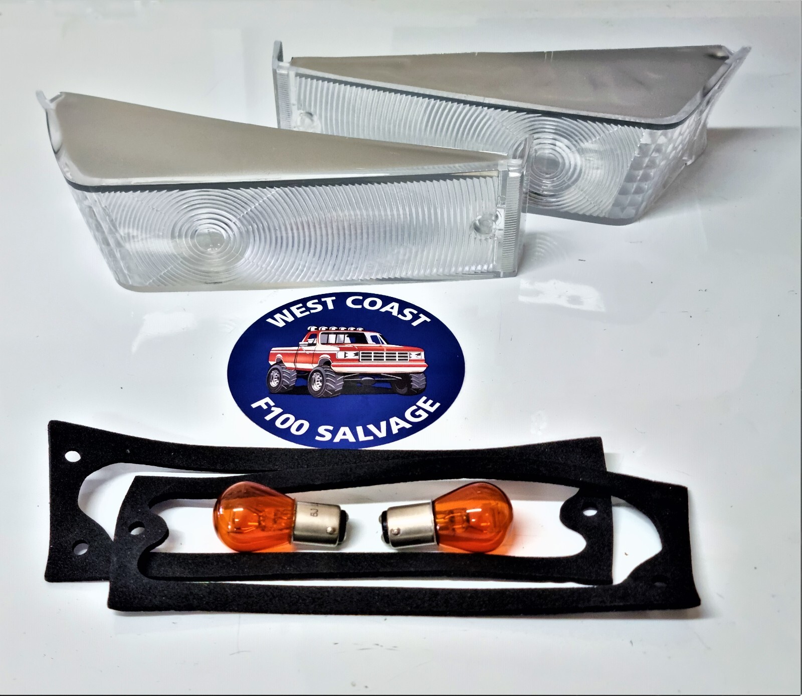FORD F100 GRILLE INDICATOR LIGHT LENS PAIR L+R CLEAR NEW f250 f350 70 ...