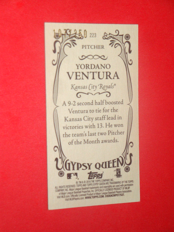 Yordano Ventura - 2016 Topps Gypsy Queen Baseball card #223 - Royals ...