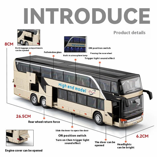 Business Long Distance Double Decker Bus Alloy Die Cast Metal Model Bus ...