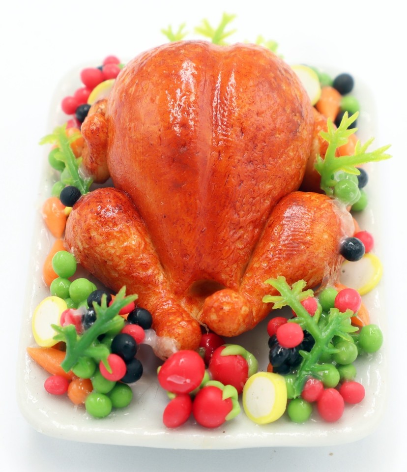 Dollhouse Miniature Roasted Turkey with Vegetable Dinner Kitchen Food 1 ...