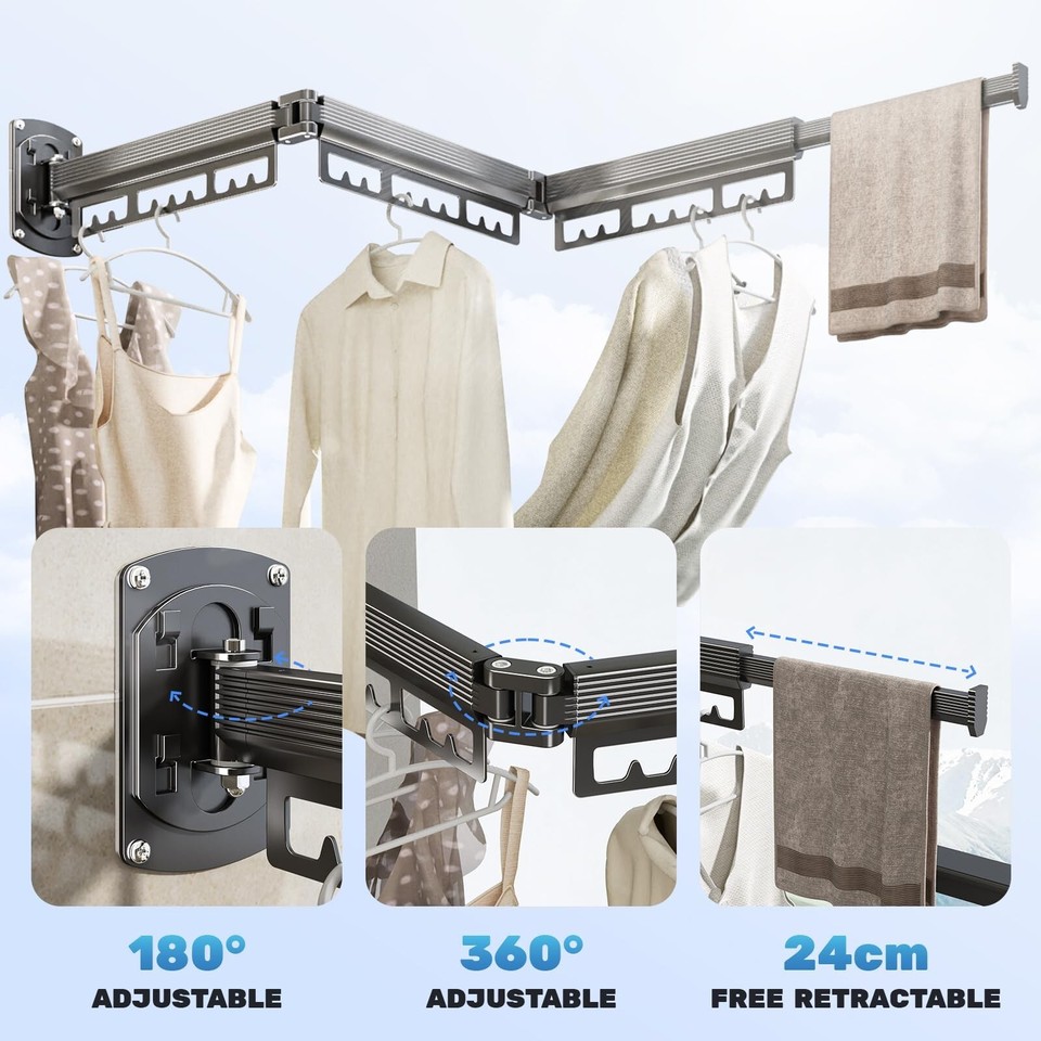 Clothes Drying Rack,Expandable Wall Mounted Drying Rack(Tri-Fold ...