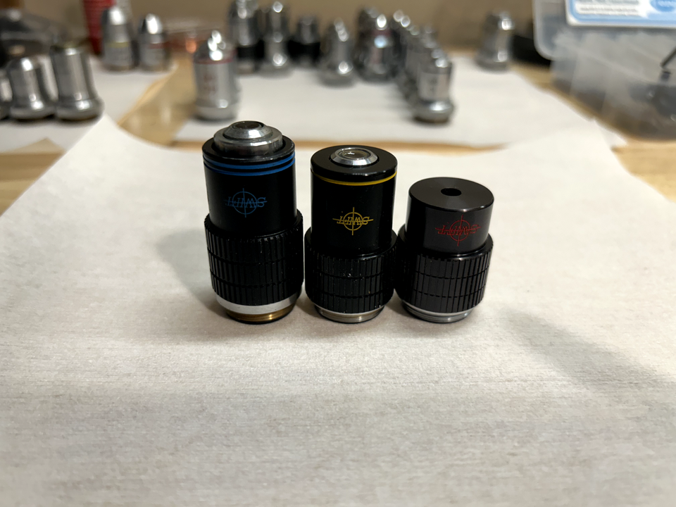 LOT of 3 Swift Microscope Objective Lenses: 4x0.10, 10x0.25, 40x0.65 ...