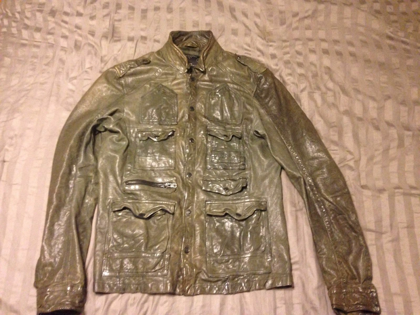 All Saints elephant grey/brown leather coat jacket MS… - Gem