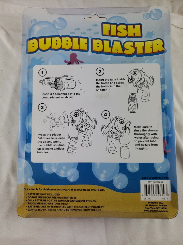 Playtek Fish Bubble Blaster, non-toxic solution, kids toy, yellow, 3 ...