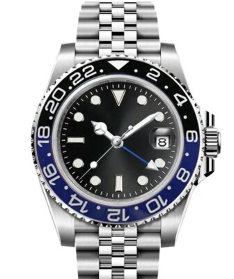 CUSTOM NH34 WATCH MOD “Batman” DIVER GMT 40 MM AUTOMATIC SILVER ...