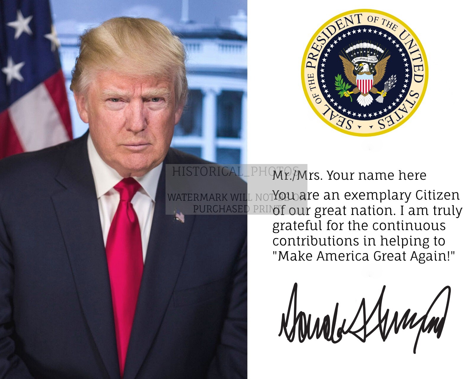 PERSONALIZED PRESIDENT DONALD TRUMP AUTOGRAPH NOTE YOUR NAME 8X10 PHOTO ...