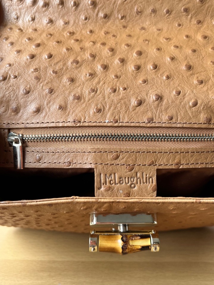 VINTAGE J McLAUGHLIN TAN BROWN OSTRICH LEATHER BAMBOO HANDLE &LOCK ...