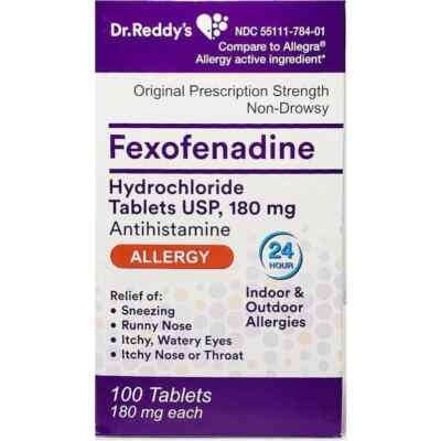 Dr Reddys Fexofenadine 180 mg Tablets Allergy Relief 100 Count -Exp ...
