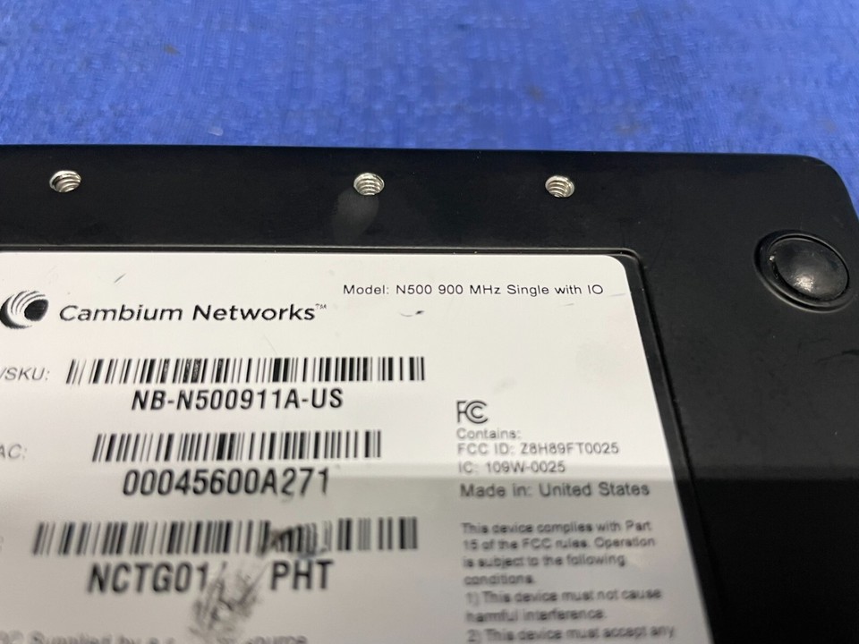 Cambium Networks N500 900 MHz Single with IO, MPN: NB-N500911A-US, No ...