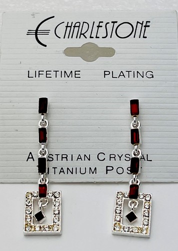 Vintage Charlestone Silver Tone 38 Clear Garnet Crystal Titanium Post Earrings | eBay