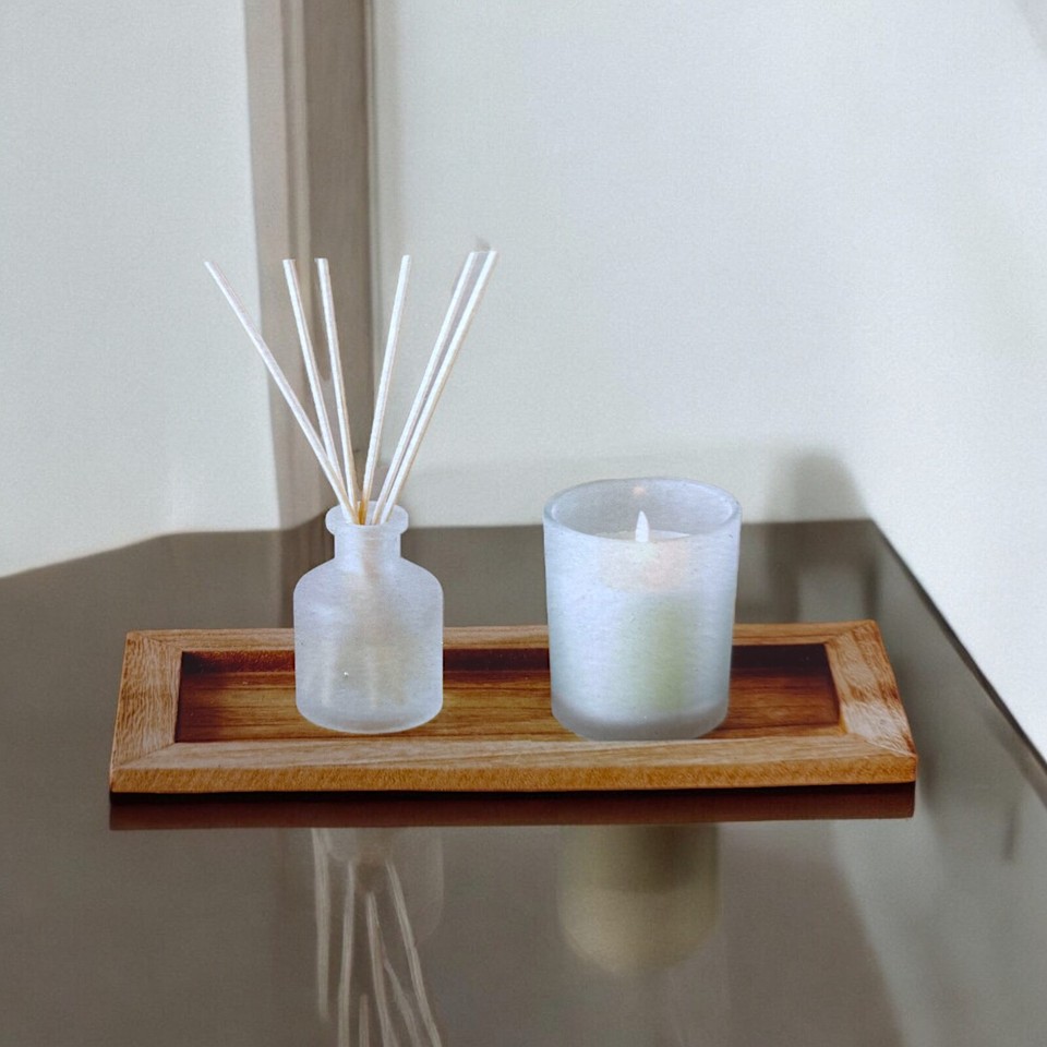 Decorative Fragrance Reed Diffuser & Scented Candle Set With Wooden ...