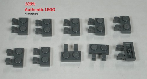 LEGO NEW 1x2 Dark Stone Grey Plate Horizontal Clips (10x) 6350292 Brick ...