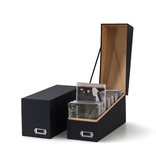 CD Storage Boxes - Set of 2 - Black Decorative Cardboard CD Organizers ...