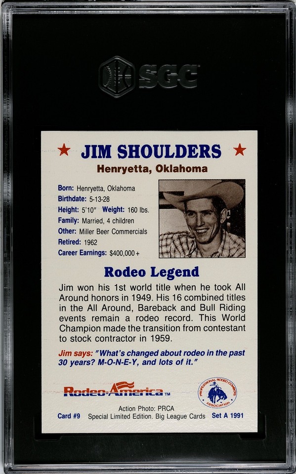 1991 Rodeo America Set A #9 JIM SHOULDERS (RC) Rookie graded SGC 9 MINT ...