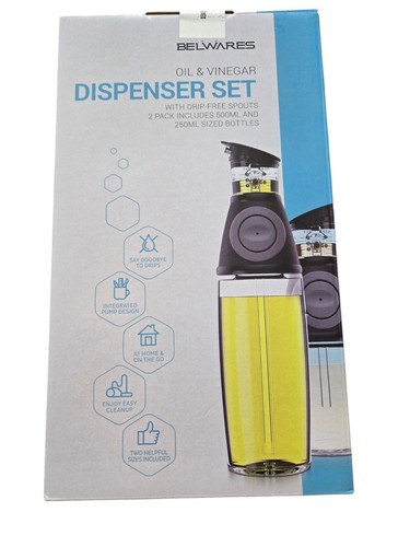 Belwares Oil & Vinegar Dispenser Set With Drip-Free Spouts 2-Pack 500ml ...