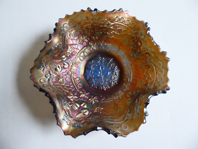 Fenton Amethyst Carnival Glass Bowl Cherry Chain w/ Orange Tree ...