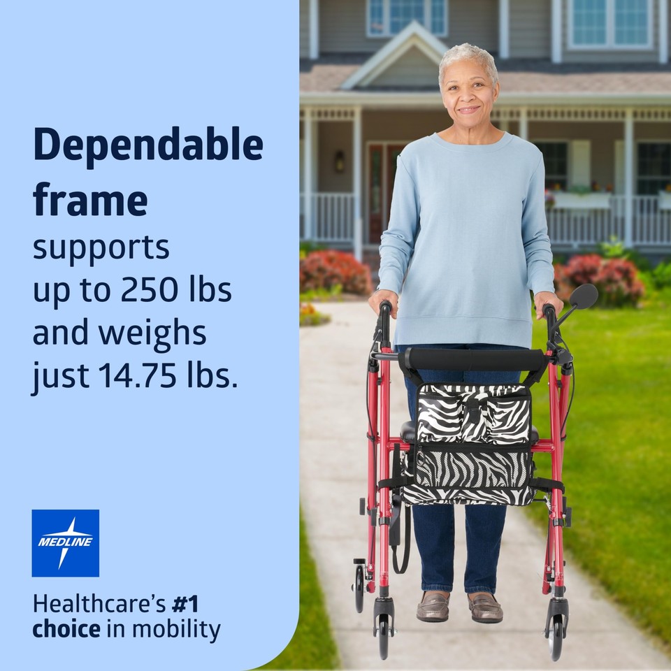 Pink Lightweight Rollator Walker with Adjustable Seat and Easy Grip ...