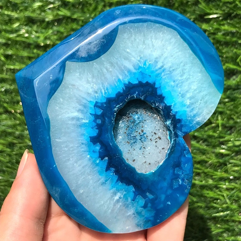 180G Rare Blue Agate Geode Heart Crystal Specimen Freeform Energy ...