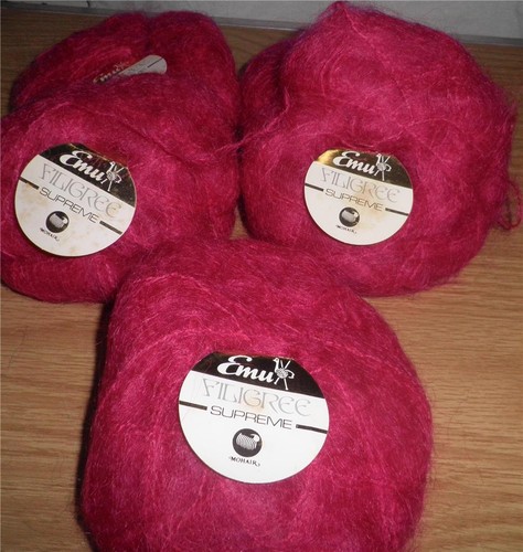 MOHAIR Yarn Fuchsia 5 Balls EMU FILIGREE SUPREME Yarn Made in England ...