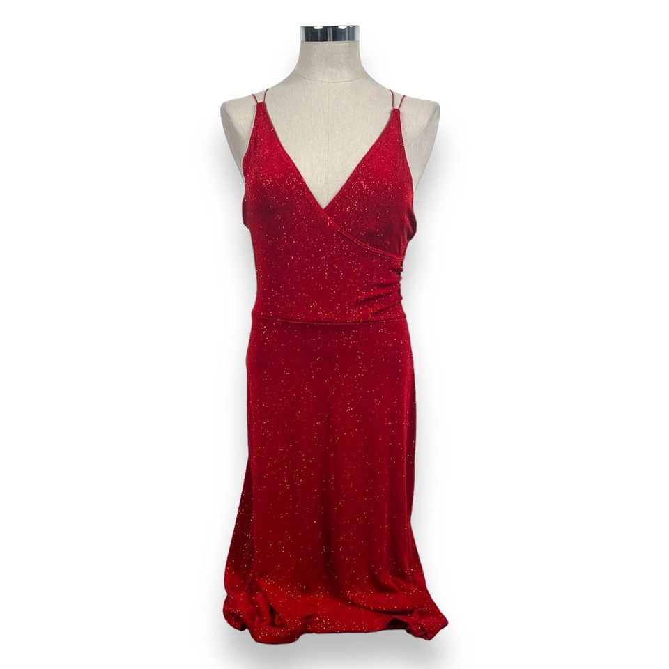 Vtg 90s Y2K Red Glitter Dress Cross Spaghetti Straps Backless Fairy ...