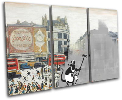 LS Lowry London Banksy Delete Urban TREBLE CANVAS WALL ART Picture ...