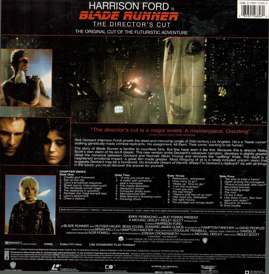 Blade Runner - The Directors Cut (Laserdisc CAV, 1993, 2-Disc Set ...