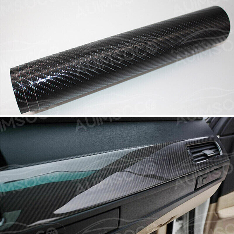 Black Carbon Fiber Vinyl Film Car Interior Wrap 7D Glossy Stickers Auto ...