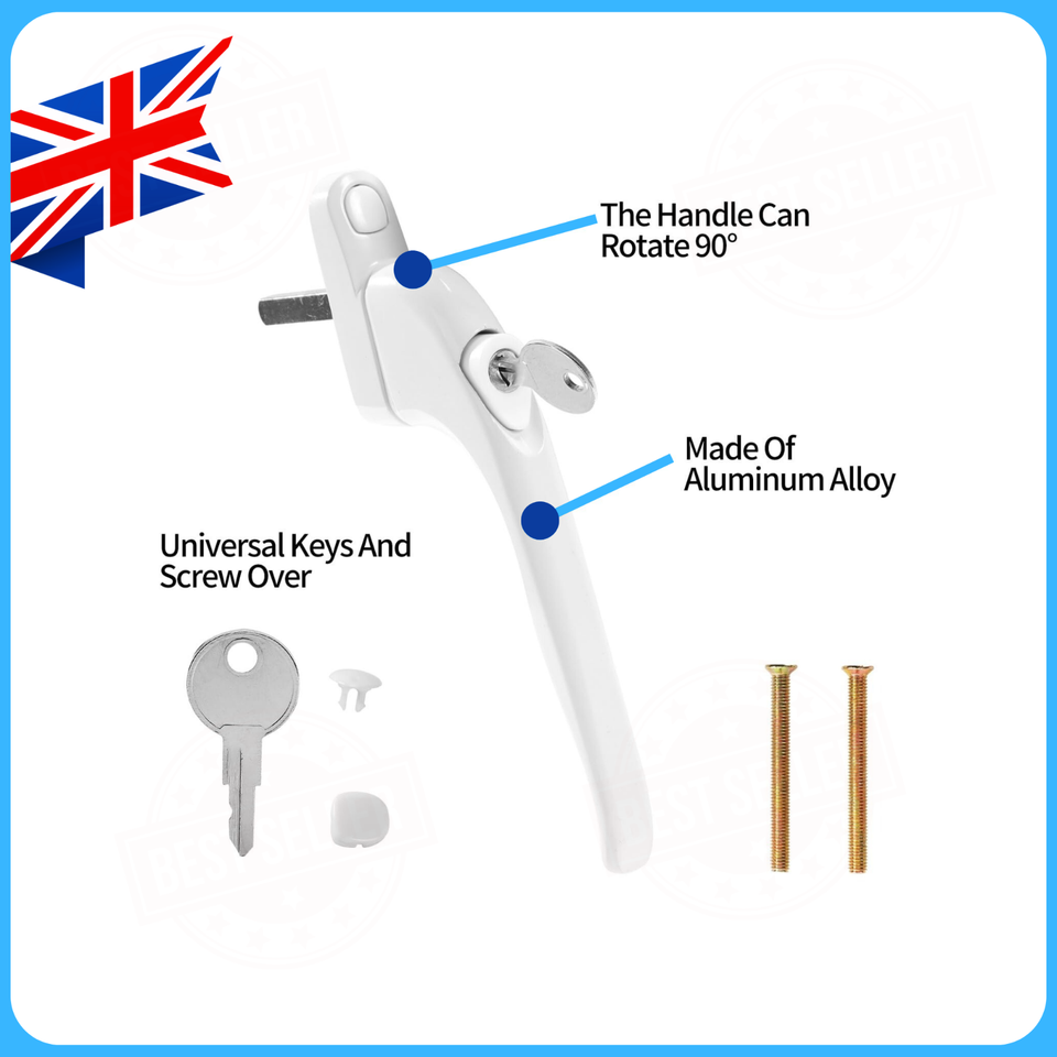 10 Pack Universal Window Handles White 41mm Lockable UPVC Aluminium ...