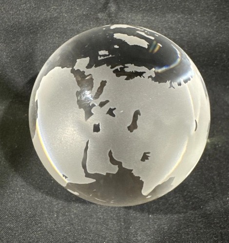 Vintage World Globe Earth Paperweight Etched Frosted Crystal Glass ...