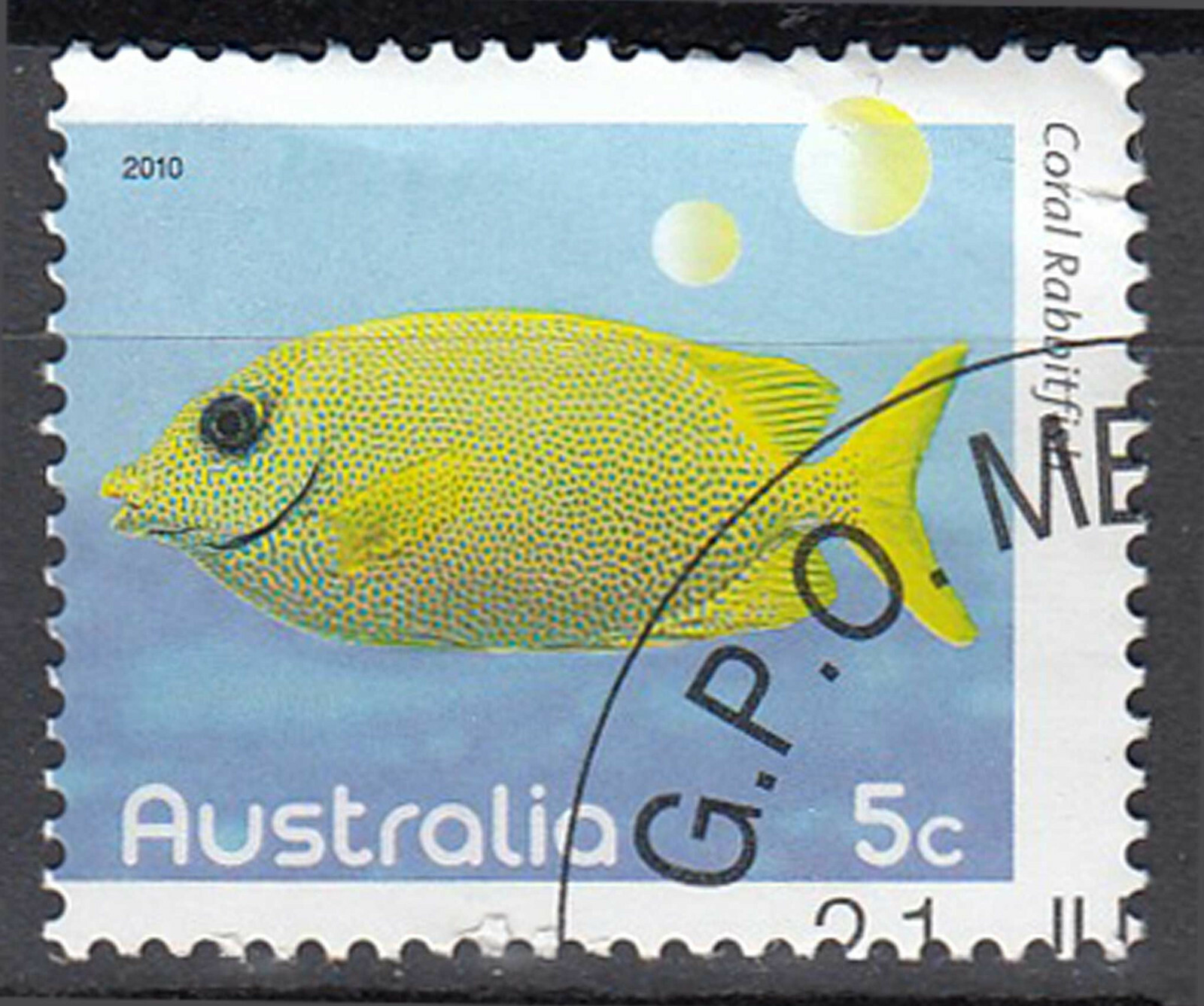 Australien Briefmarke gestempelt 5c Coral Rabbitfish Fisch Rundstempel ...