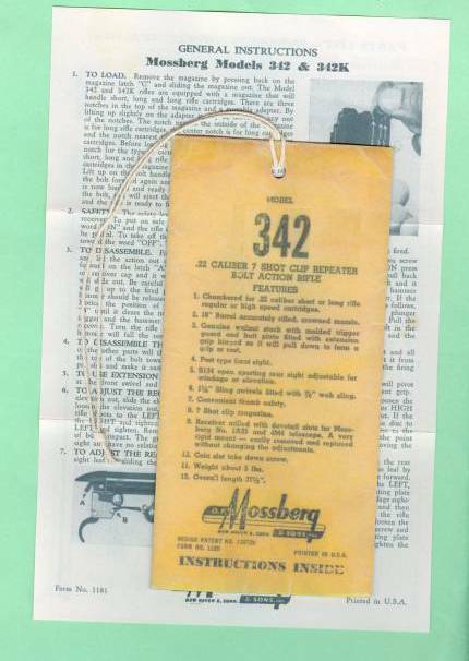 Mossberg Model 342 Owners Manual Reproduction | eBay