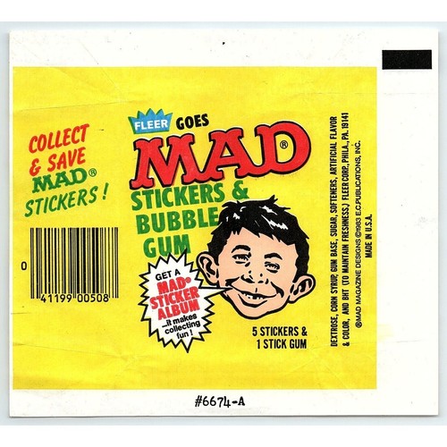 VINTAGE FLEER MAD MAGAZINE ALFRED E NEUMAN STICKER & BUBBLE GUM LABEL ...