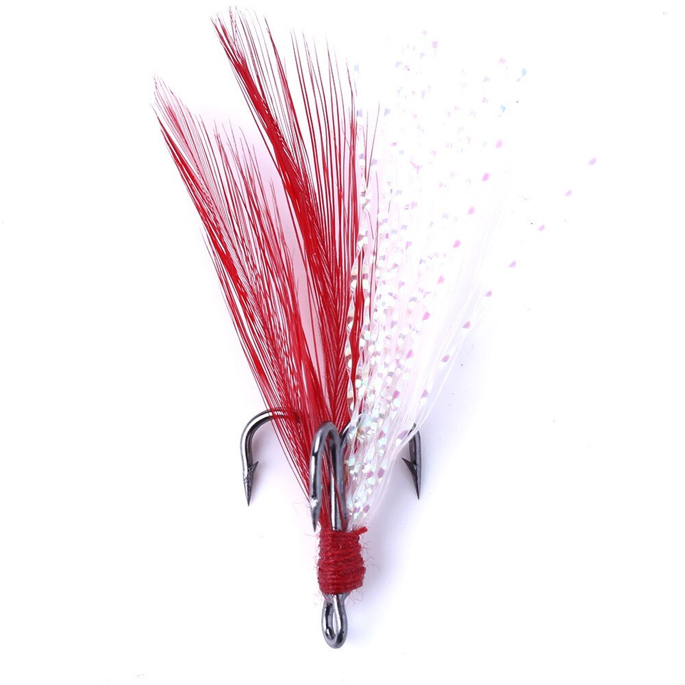 60 Pack Strong Treble Hooks with Feather Fishing Hooks Size 4# 6# 8# 10 ...