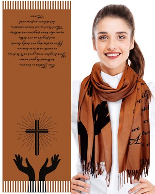 Women's Cashmere Feeling Religious Scarf - Tan Prayer Christian Shawl ...