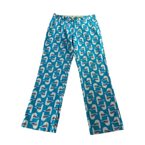 Loudmouth Golf Pants Mens 32x30 Teal White Bird Pattern Flat Front ...