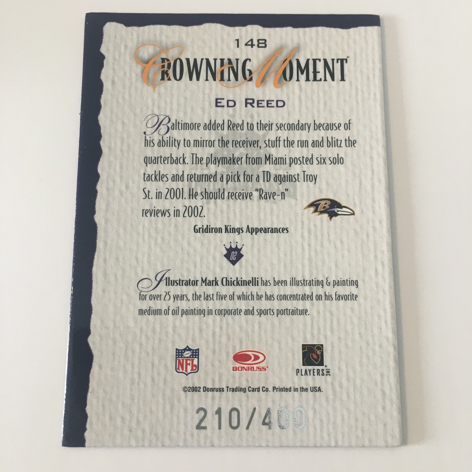 2002 Donruss Gridiron Kings - Ed Reed #148 Silver /400 (RC) for sale ...